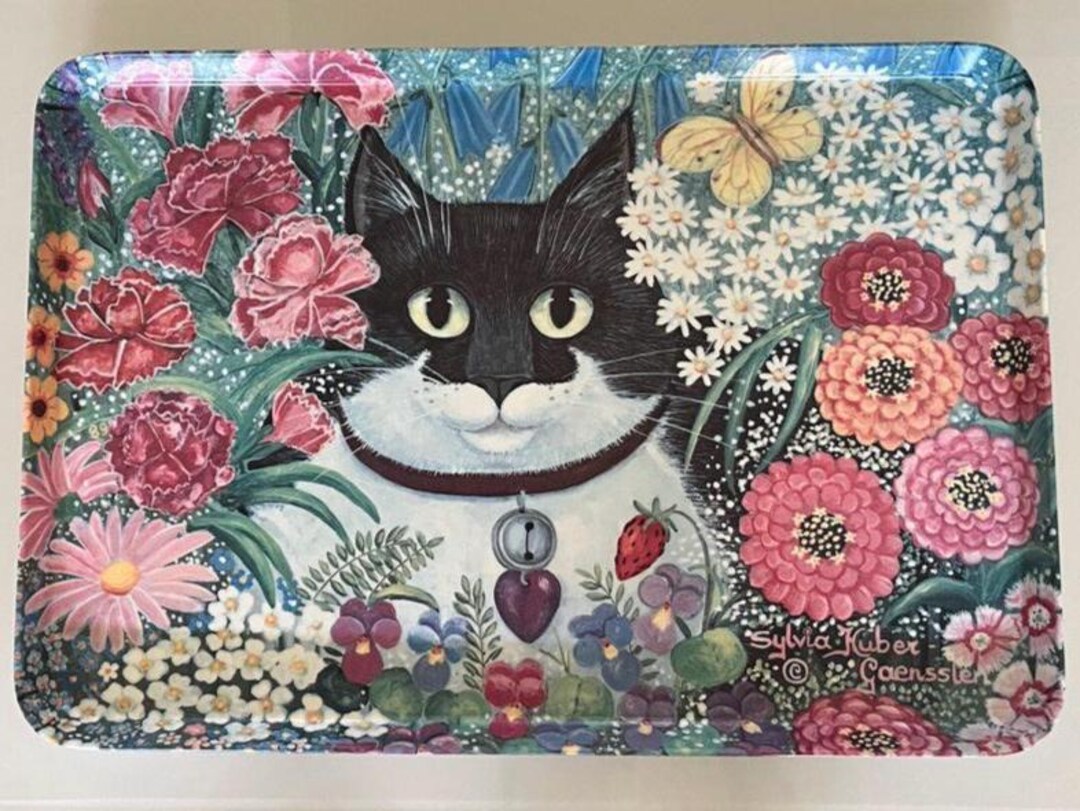 Vintage Floral Cat Melamine Tray, R2S Italy, Sylvia Huber Art - Etsy
