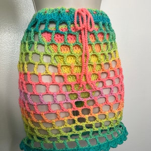 Neon Rainbow Crochet Summer Bikini Set With Cover up Mesh Skirt ...