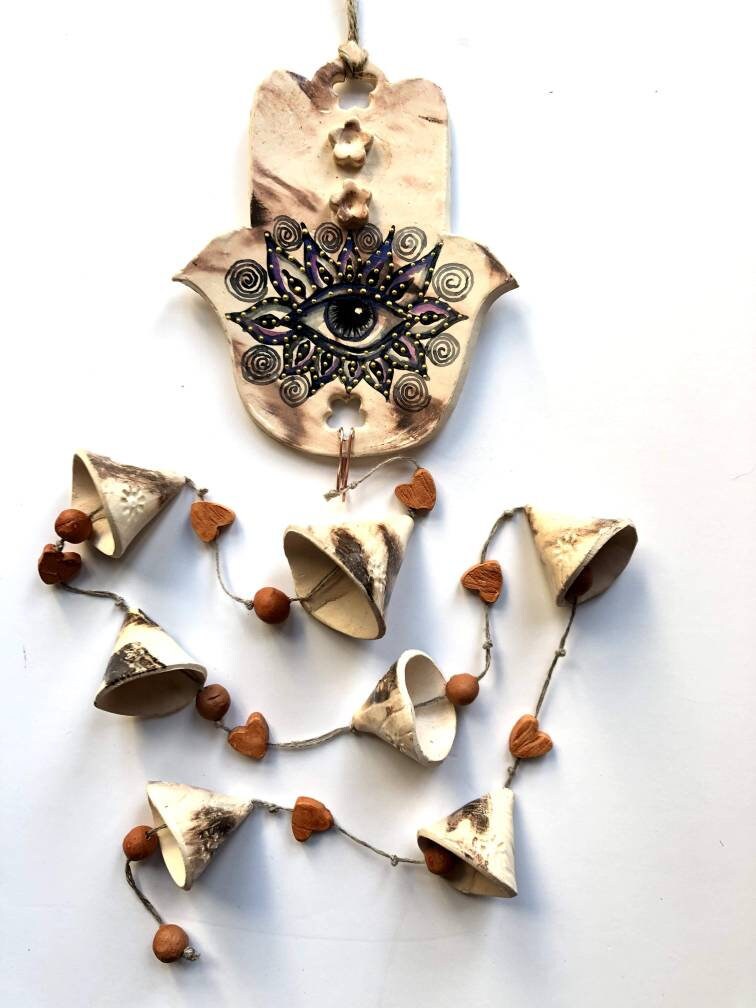 Hamsa Hand, Hamsa Wall Decor, Clay Hamsa, Hamsa Wall Hanging, Ceramic ...