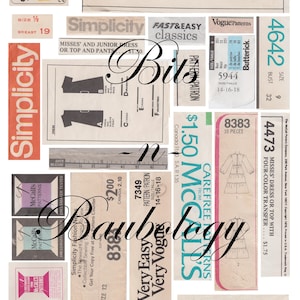 8 Pages Printable Sewing Pattern Bits & Bobs for Collage (ephemera ...