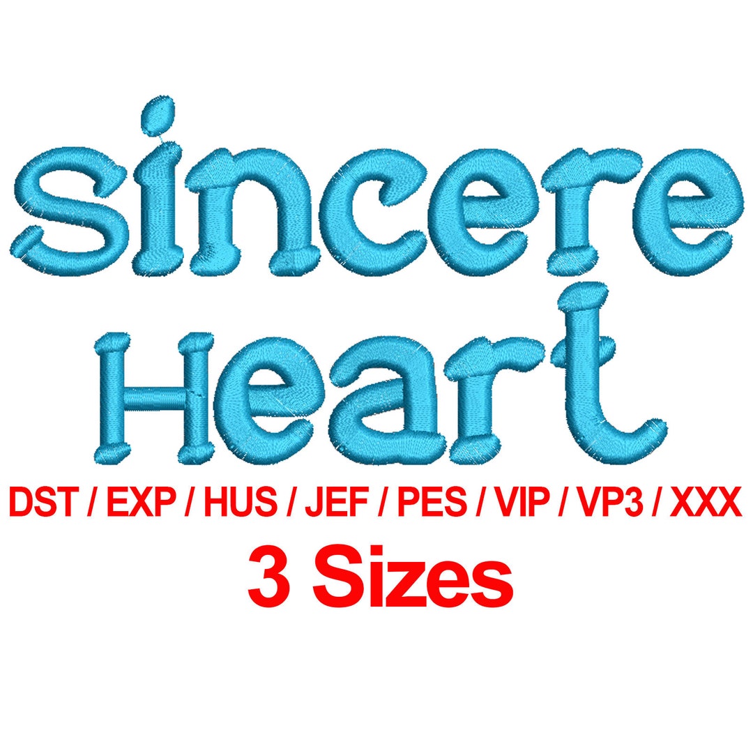Sincere Heart Font - Machine Embroidery Design Fonts 3 Sizes Alphabets ...
