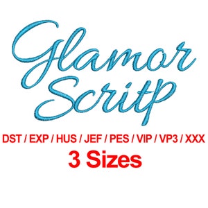 Glamor Script 3 Sizes Machine Embroidery Design Fonts - Etsy