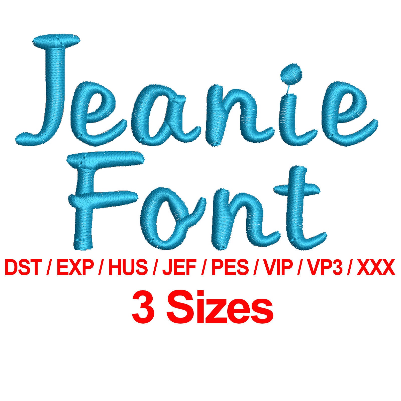 Jeanie Font 3 Sizes Machine Embroidery Design Fonts | Etsy