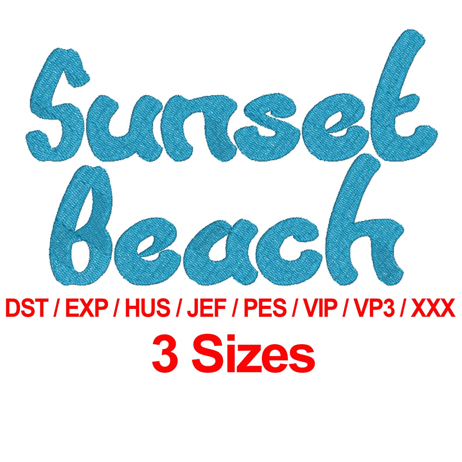 Sunset Beach Font - Machine Embroidery Design Fonts 3 Sizes Alphabets ...