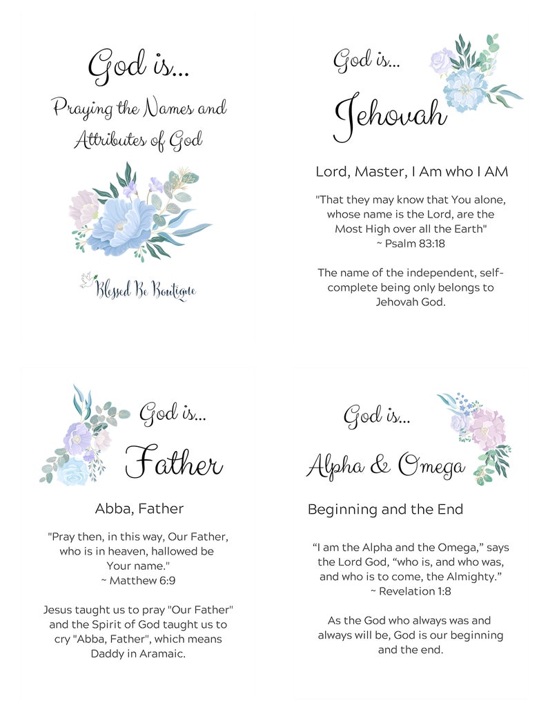 Names of God Scripture Cards Printable Digital Download Instant Bible ...