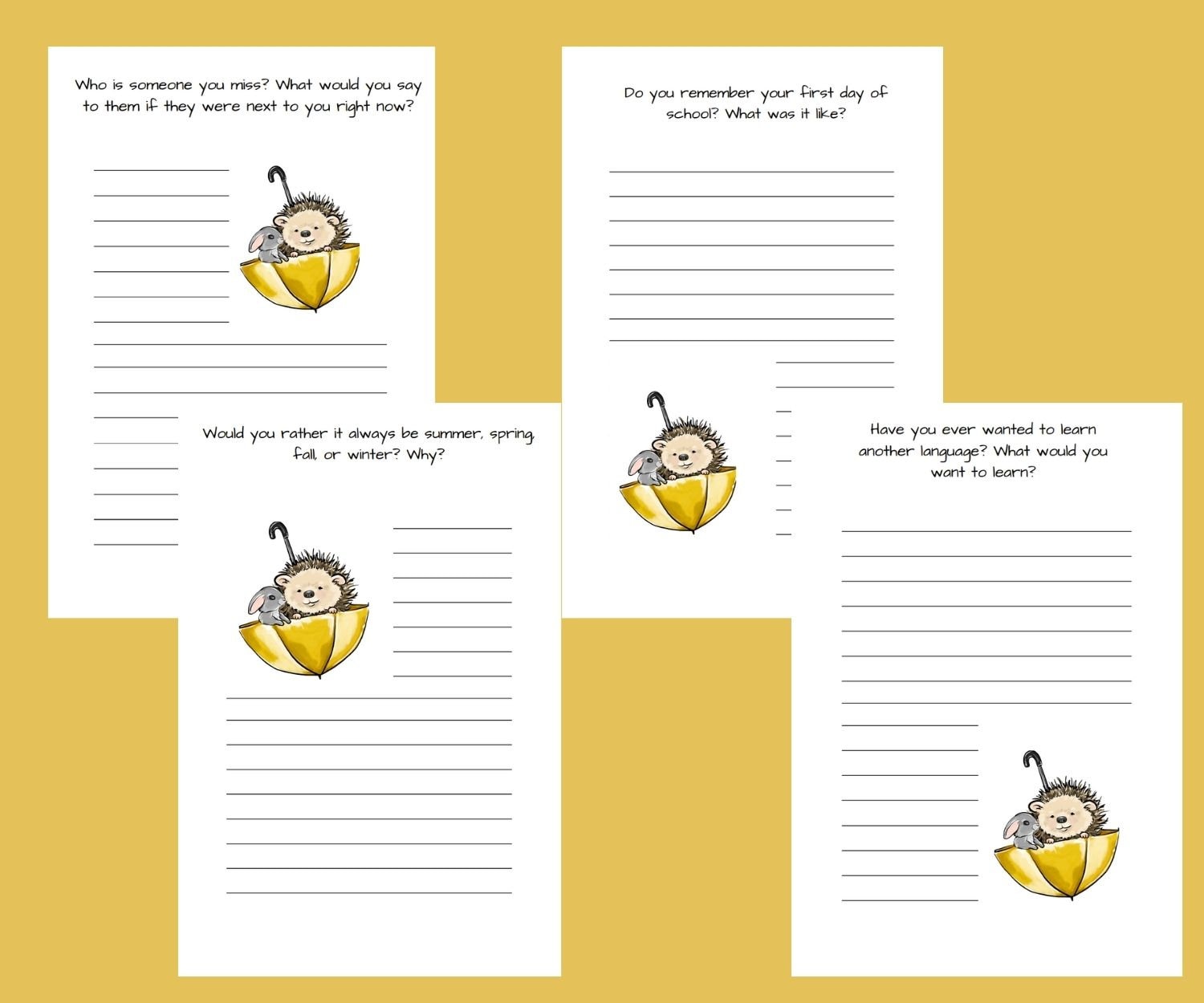 Hedgehog Journal Prompts for Students and Kids | 52 Weekly Questions to ...