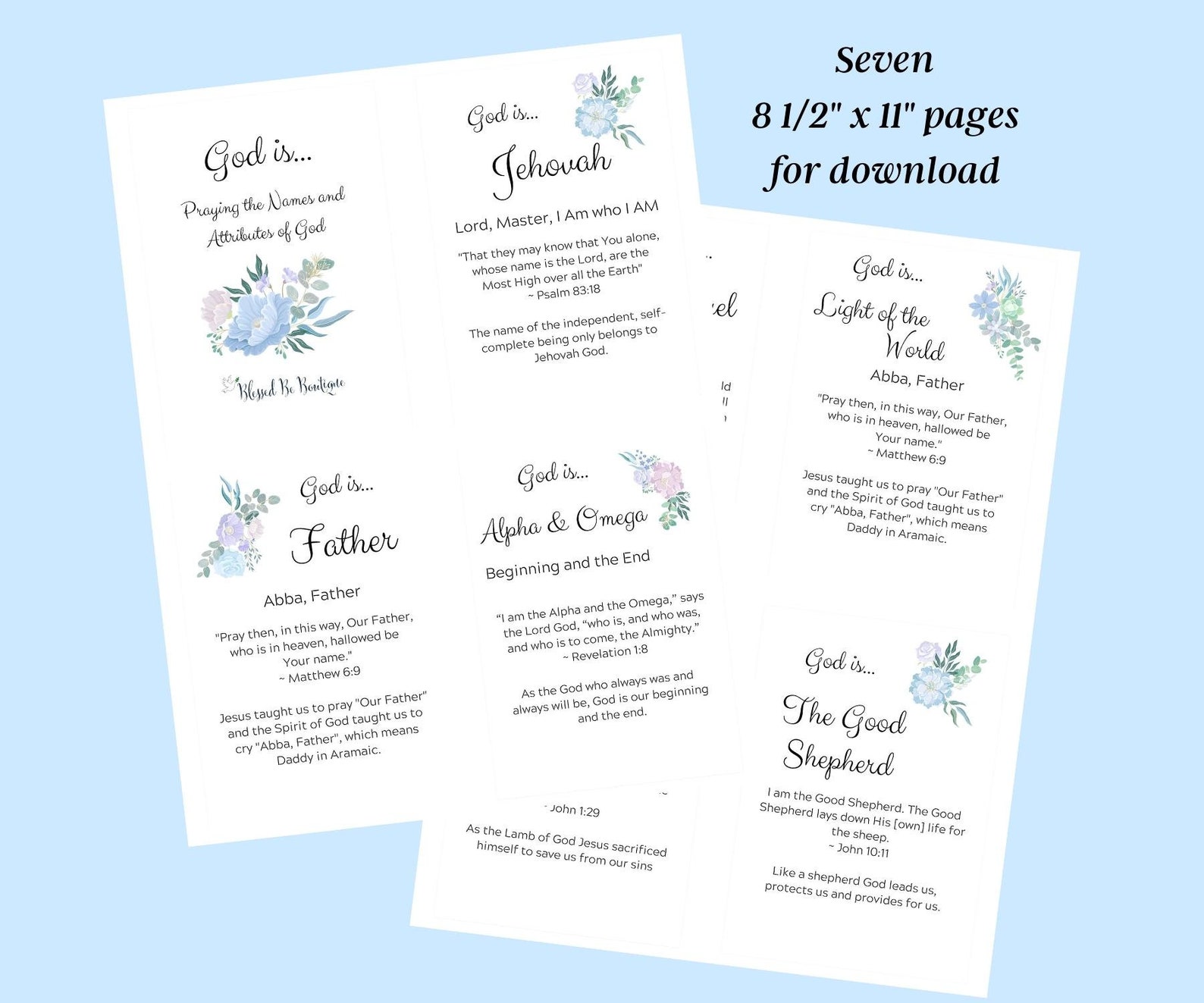 Names of God Scripture Cards Printable Digital Download Instant Bible ...