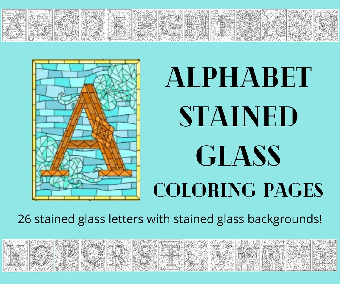 Alphabet Stained Glass Coloring Pages Digital Download | Etsy