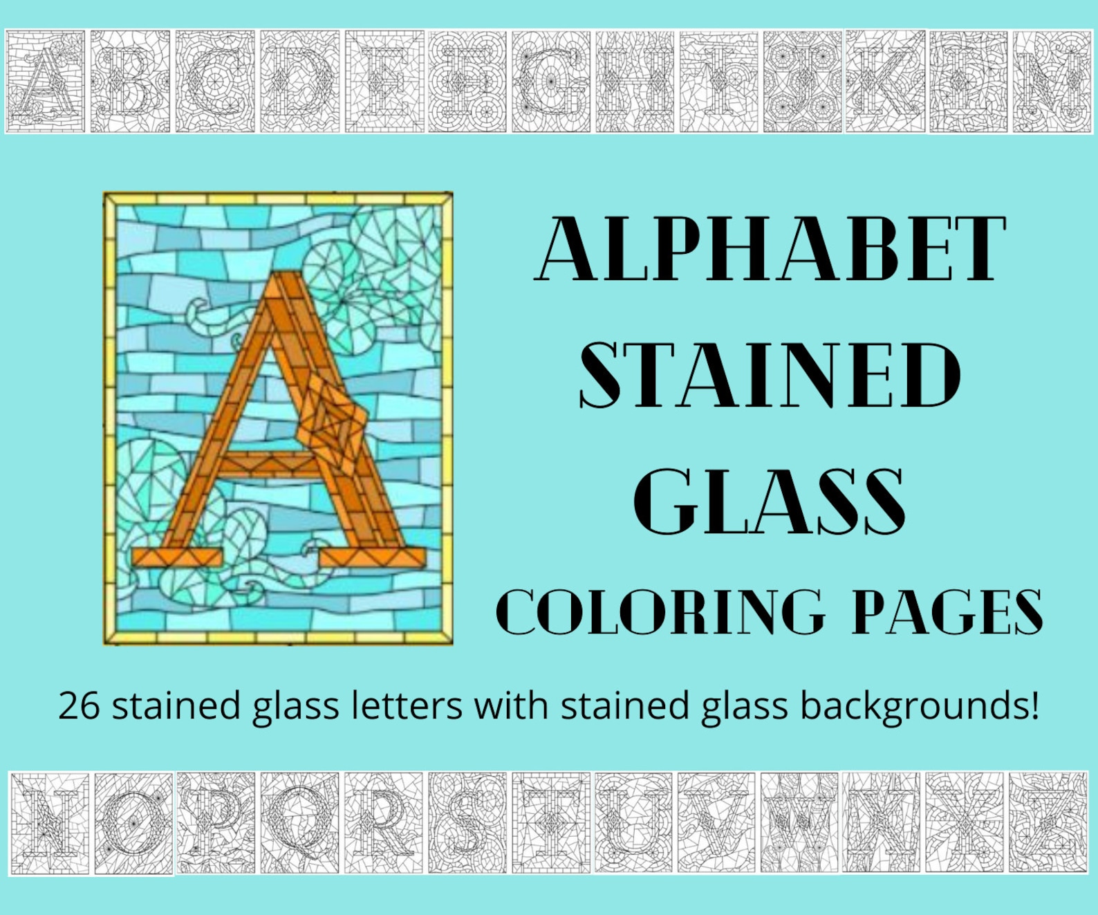 Alphabet Stained Glass Coloring Pages Digital Download | Etsy