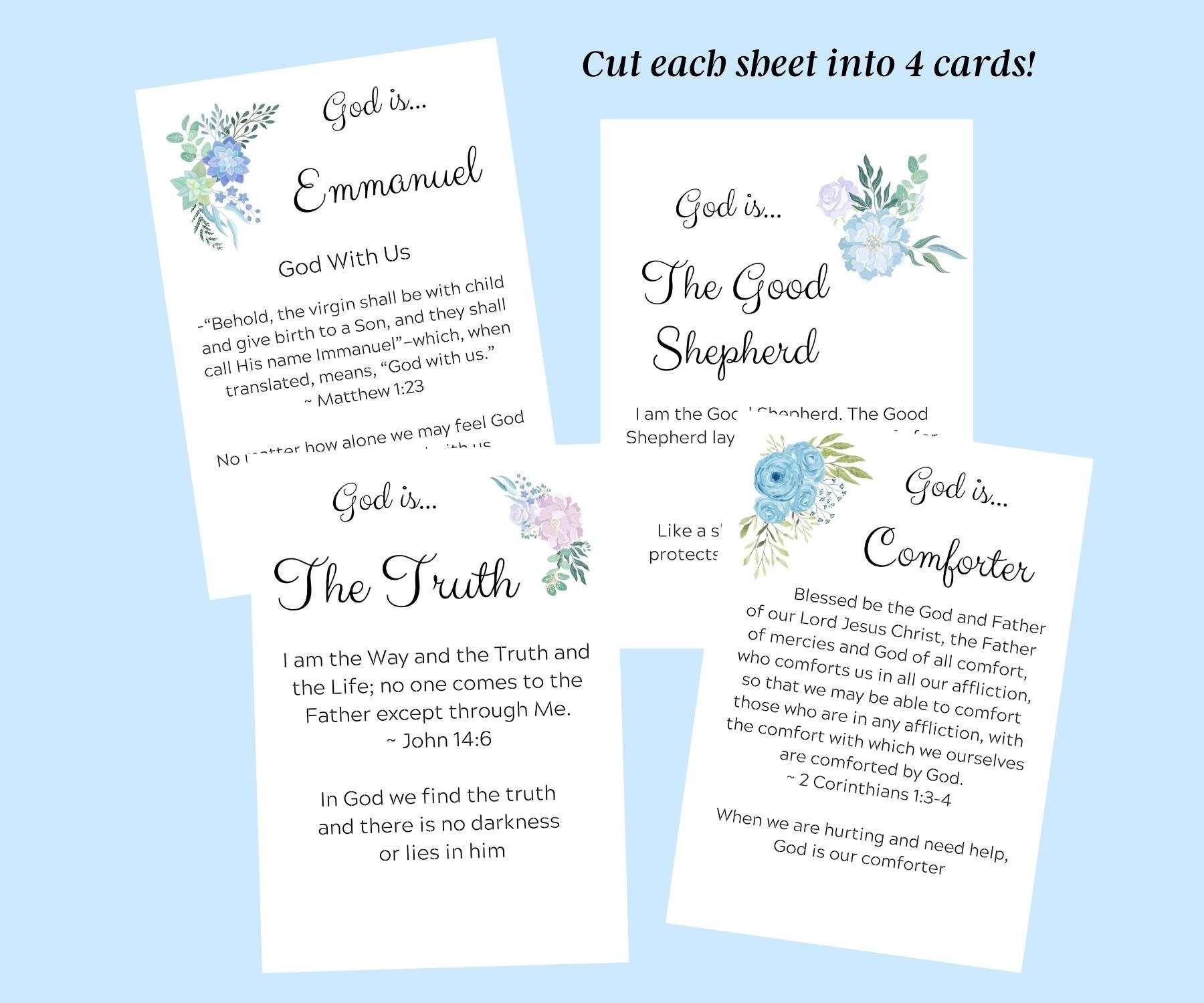 Names of God Scripture Cards Printable Digital Download Instant Bible ...