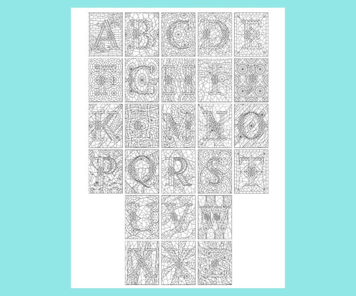 Alphabet Stained Glass Coloring Pages Digital Download | Etsy
