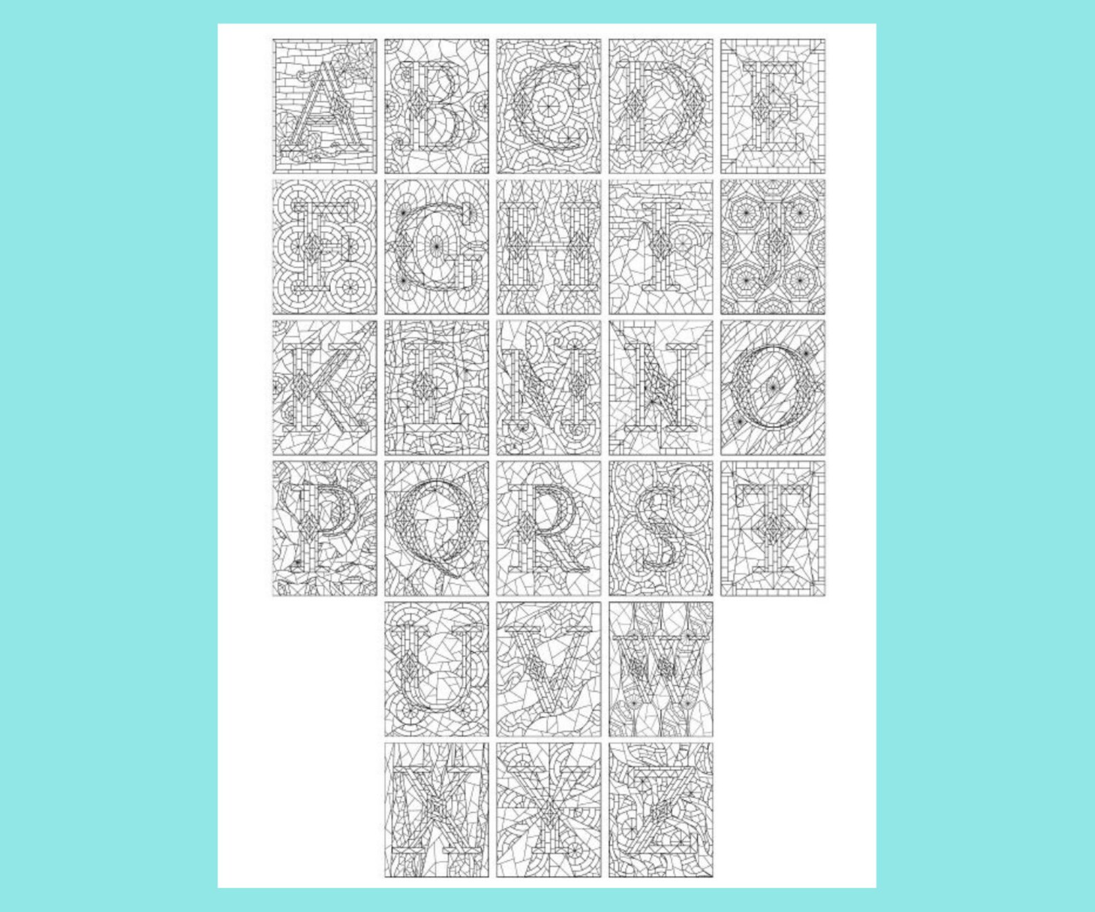 Alphabet Stained Glass Coloring Pages Digital Download | Etsy