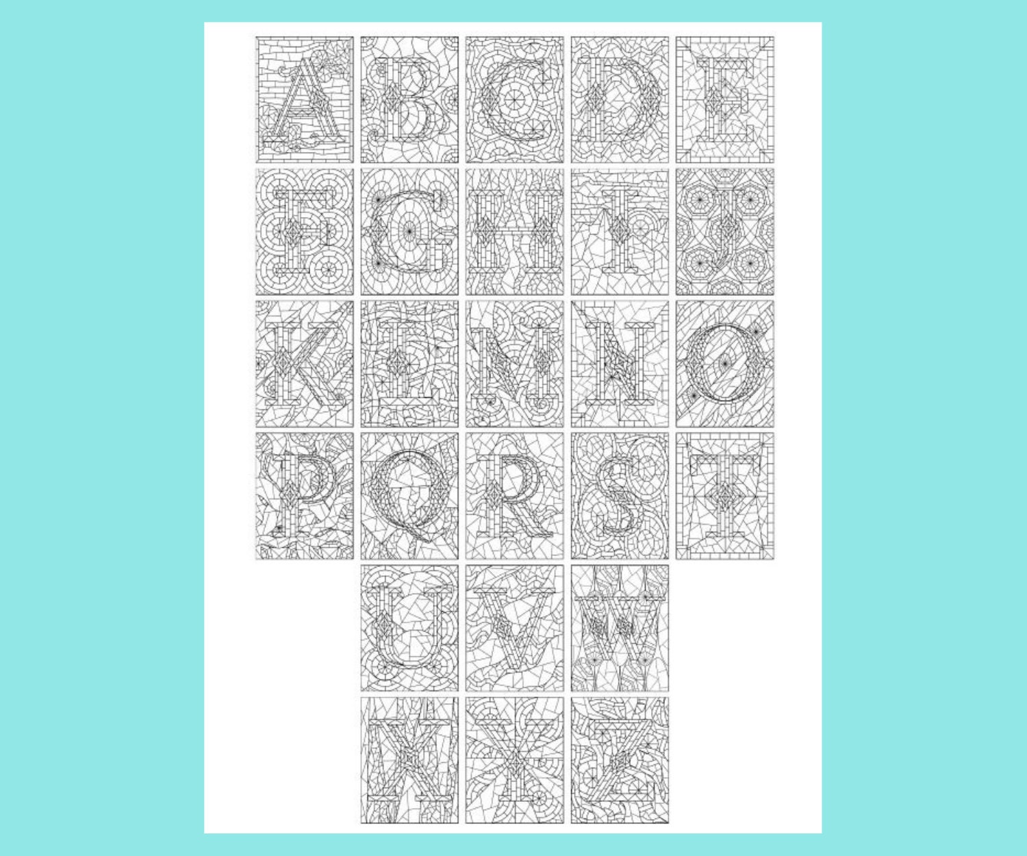 Adult Coloring Book | Stained Glass Letters of the Alphabet Coloring ...