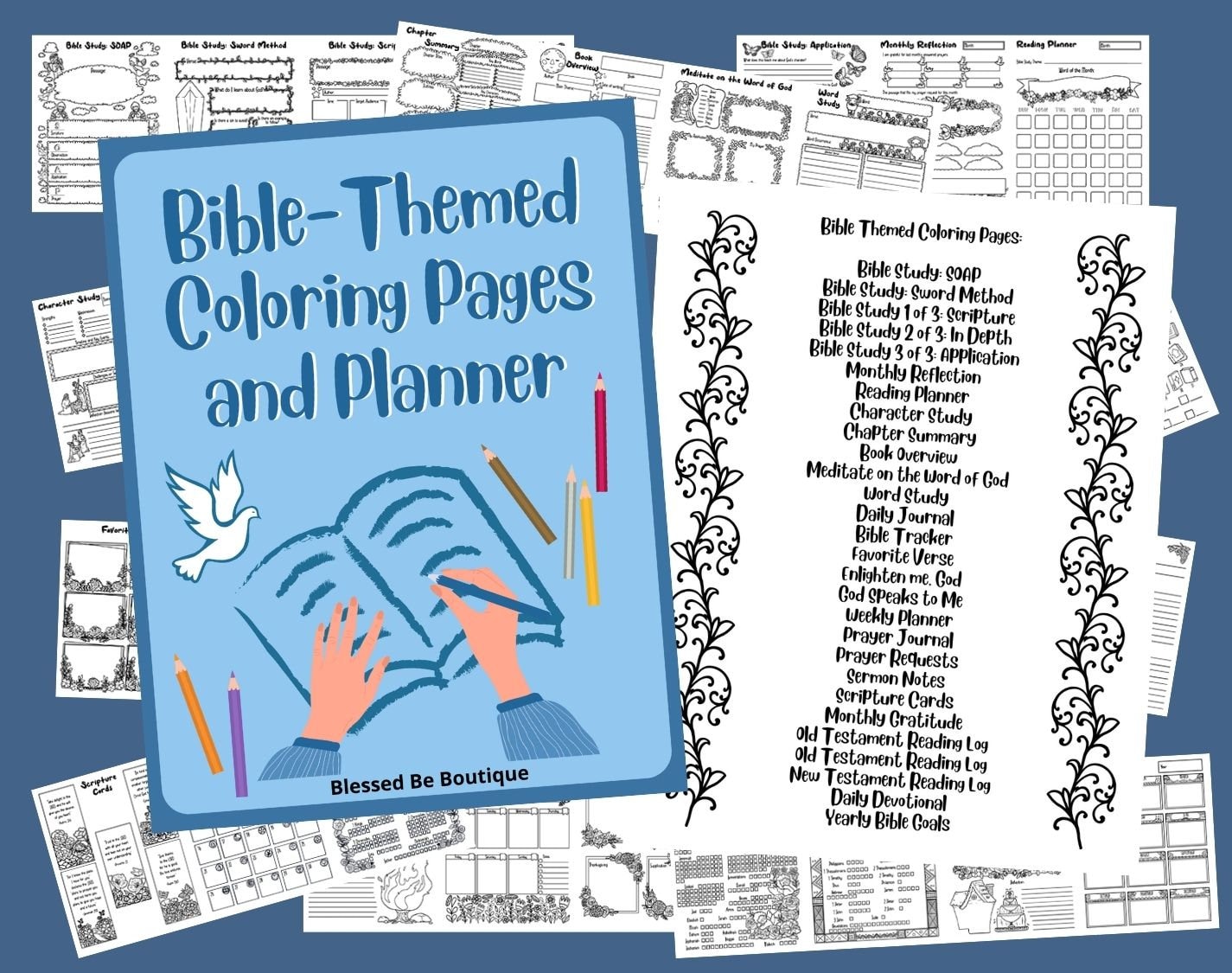 Bible Themed Printable Coloring Pages and Planner | 30 Pages | Download ...