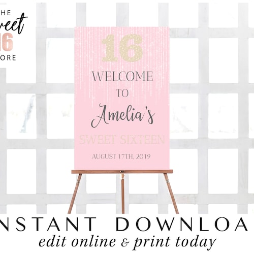 Printable 16th Sweet Sixteen Birthday Party Welcome Sign - Etsy
