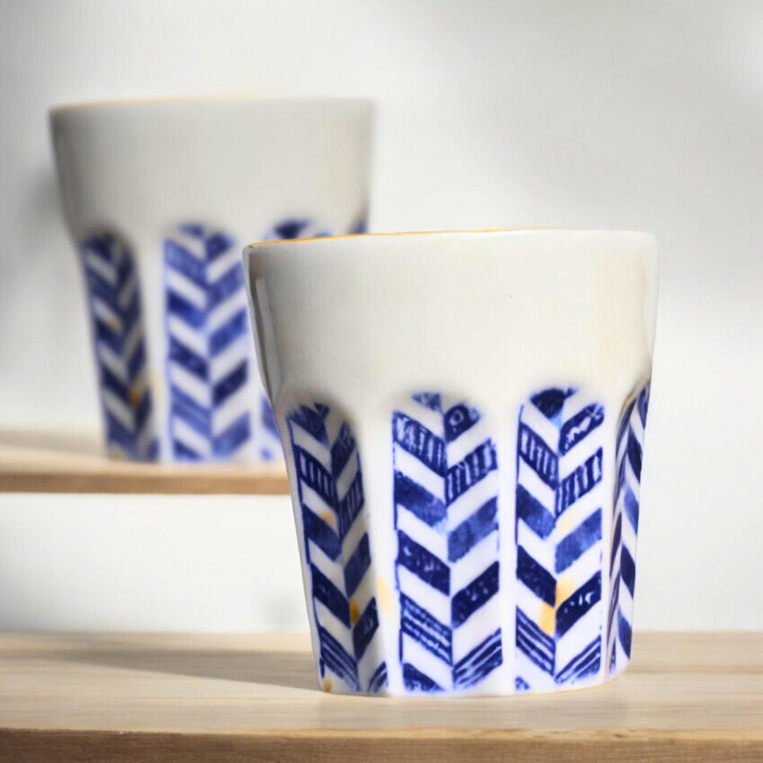 Handmade Blue Pottery Espresso Cup Set, Retro Japanese Ceramic Coffee ...