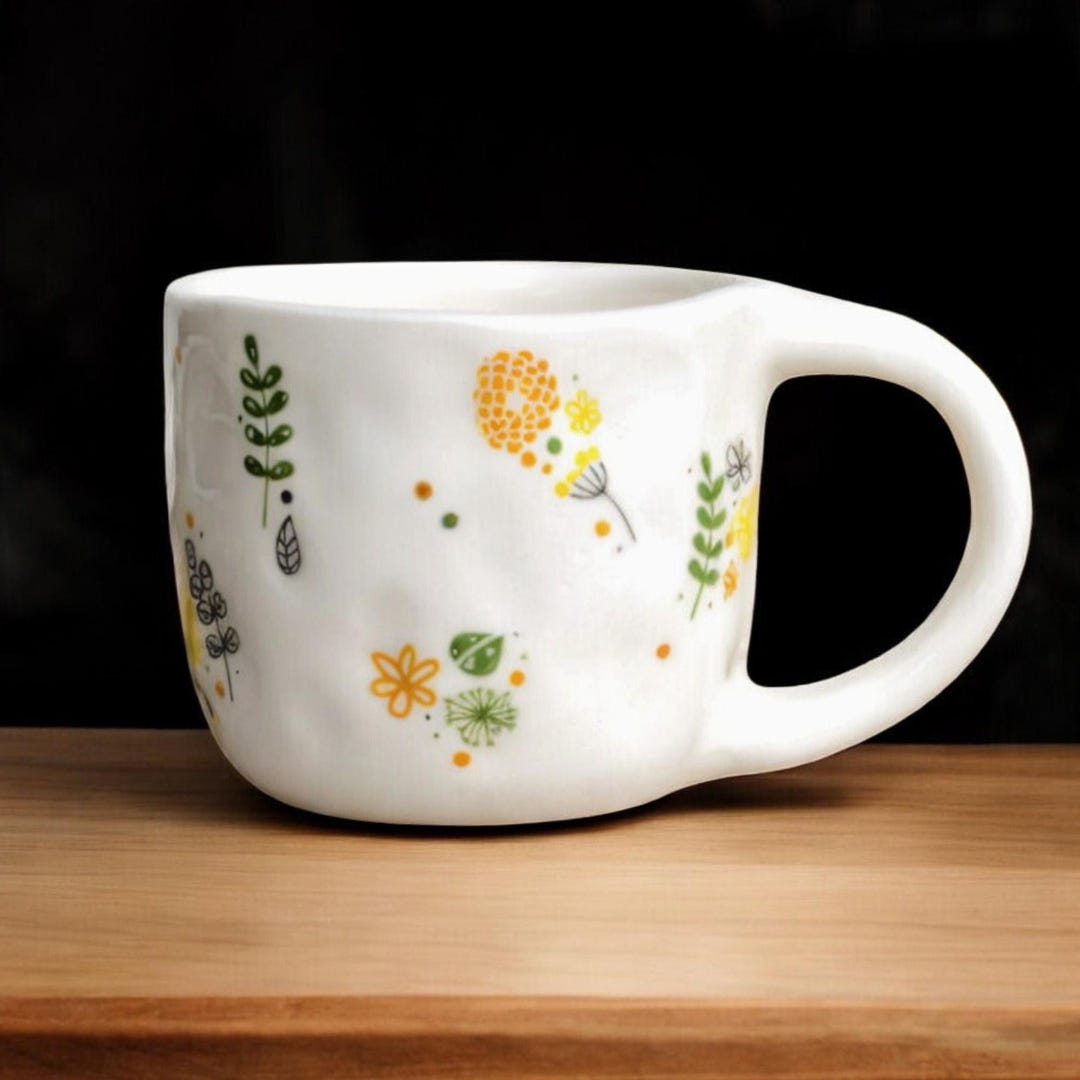 Flower Mug Handmade Ceramic Hand Painted Dainty Home Decor Kitchen ...