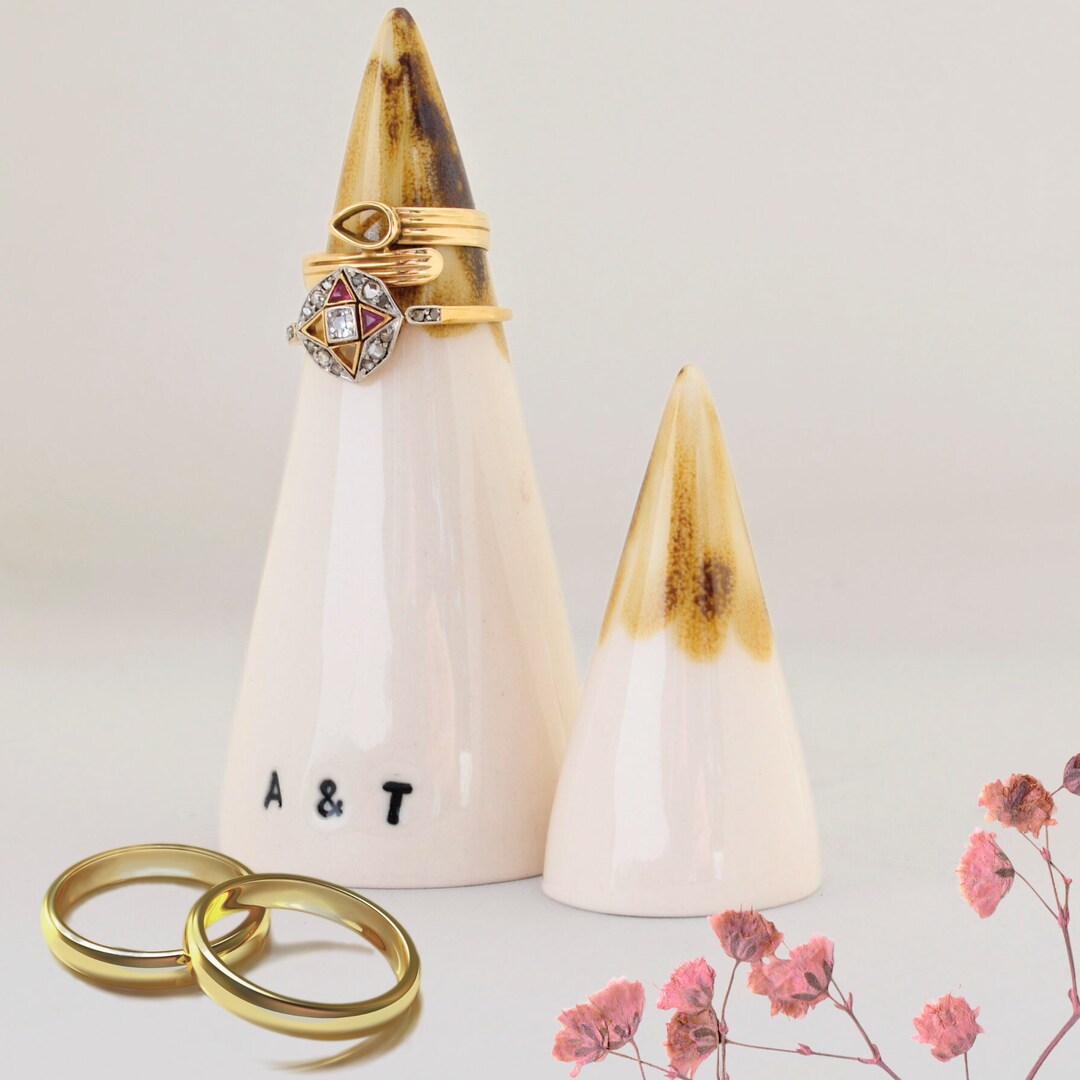 Personalized Ring Holder Cone Porcelain Set 2,personalized Wedding Gift ...