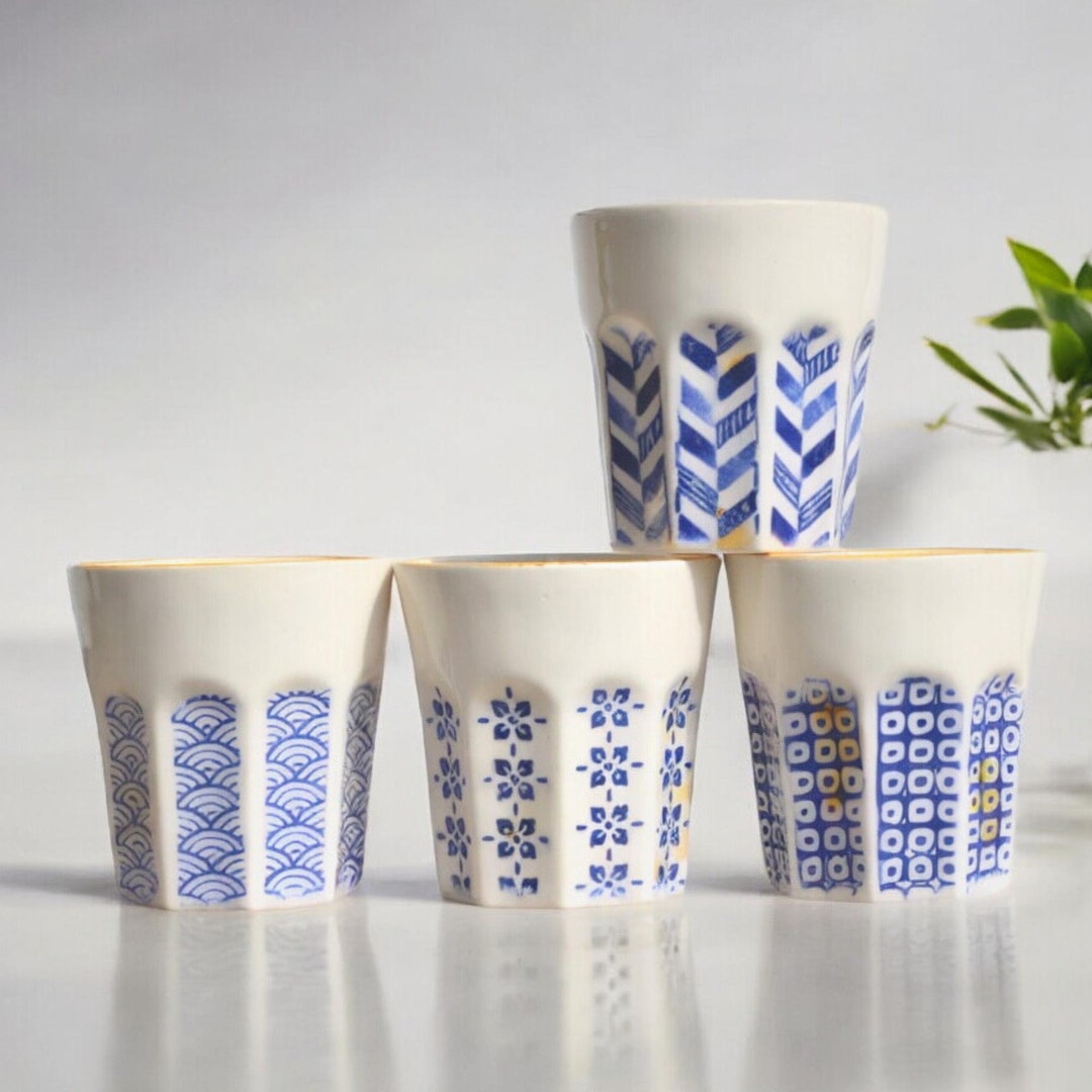 NEW Handmade Ceramic Espresso Cups Set , Blue Pottery Coffee Cups ...