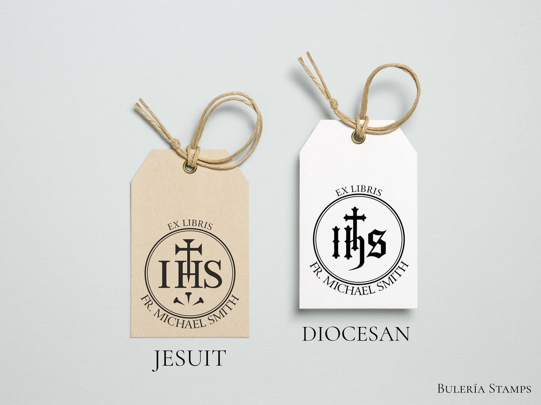 IHS, DIOCESAN and JESUIT Monogram, Religious Ex Libris Stamp, Library ...