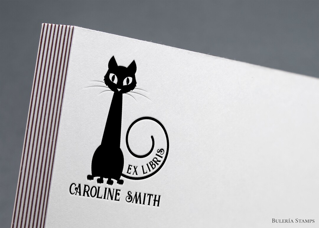 CAT Ex Libris Stamp, Cat Illustration, Book Stamp, Ex Libris Stamp ...