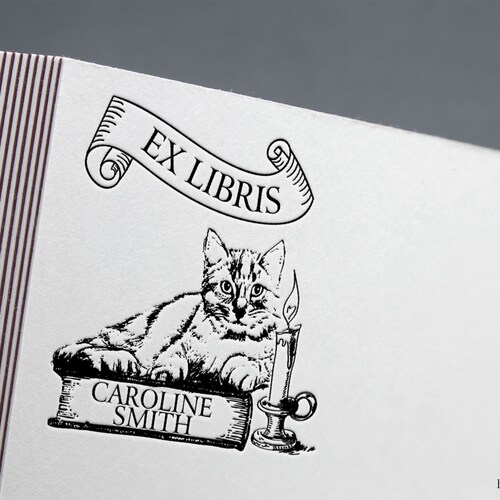 Ex-libris Rubber Stamp Cat With Books Personalized Custom - Etsy
