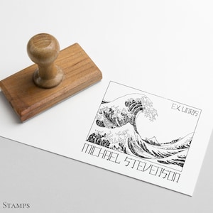 The Great Wave off Kanagawa Book Stamp, Ex Libris Stamp, Mount Fuji ...