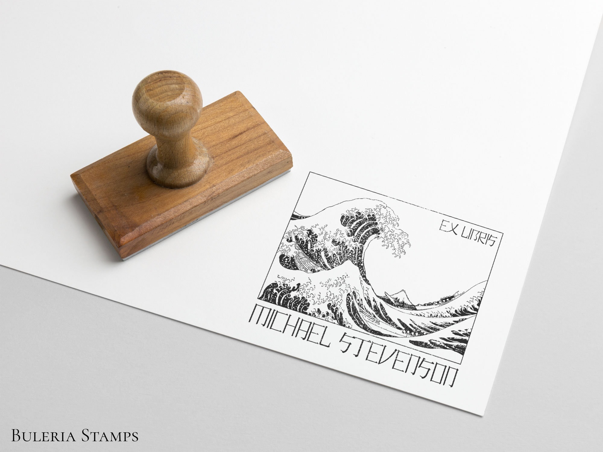The Great Wave off Kanagawa, Book Stamp, Ex Libris, Mount Fuji Library ...