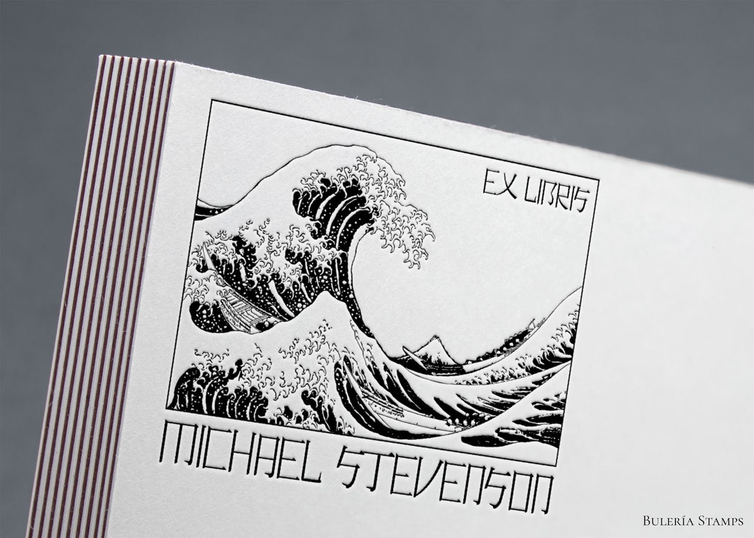 The Great Wave off Kanagawa Book Stamp, Ex Libris Stamp, Mount Fuji ...