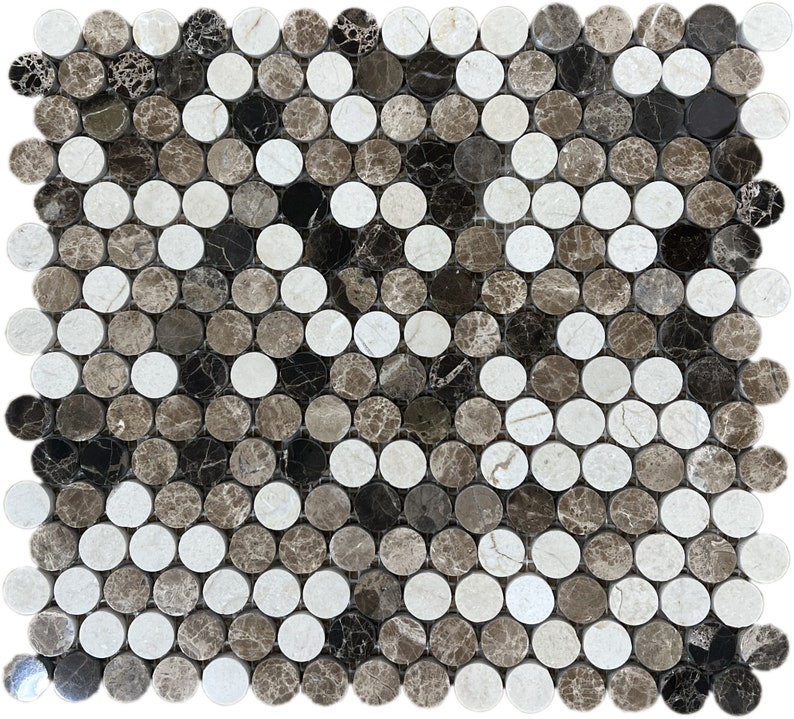 Emperor Mix Penny Round Polished Mosaic 12"x12" Tile - Etsy