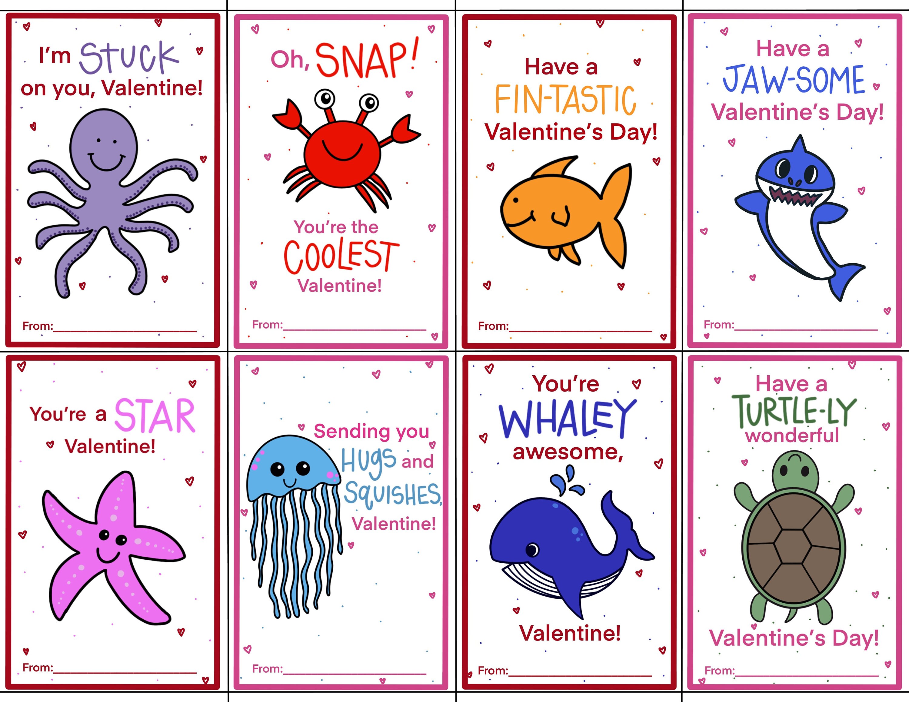 Printable Kids Valentines Printable Sea Creature Valentines Sea ...