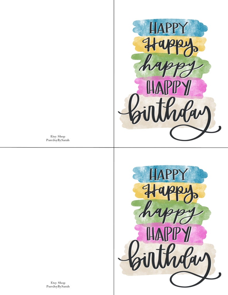 Printable Colorful Happy Happy Happy Birthday Cards | Birthday Card ...