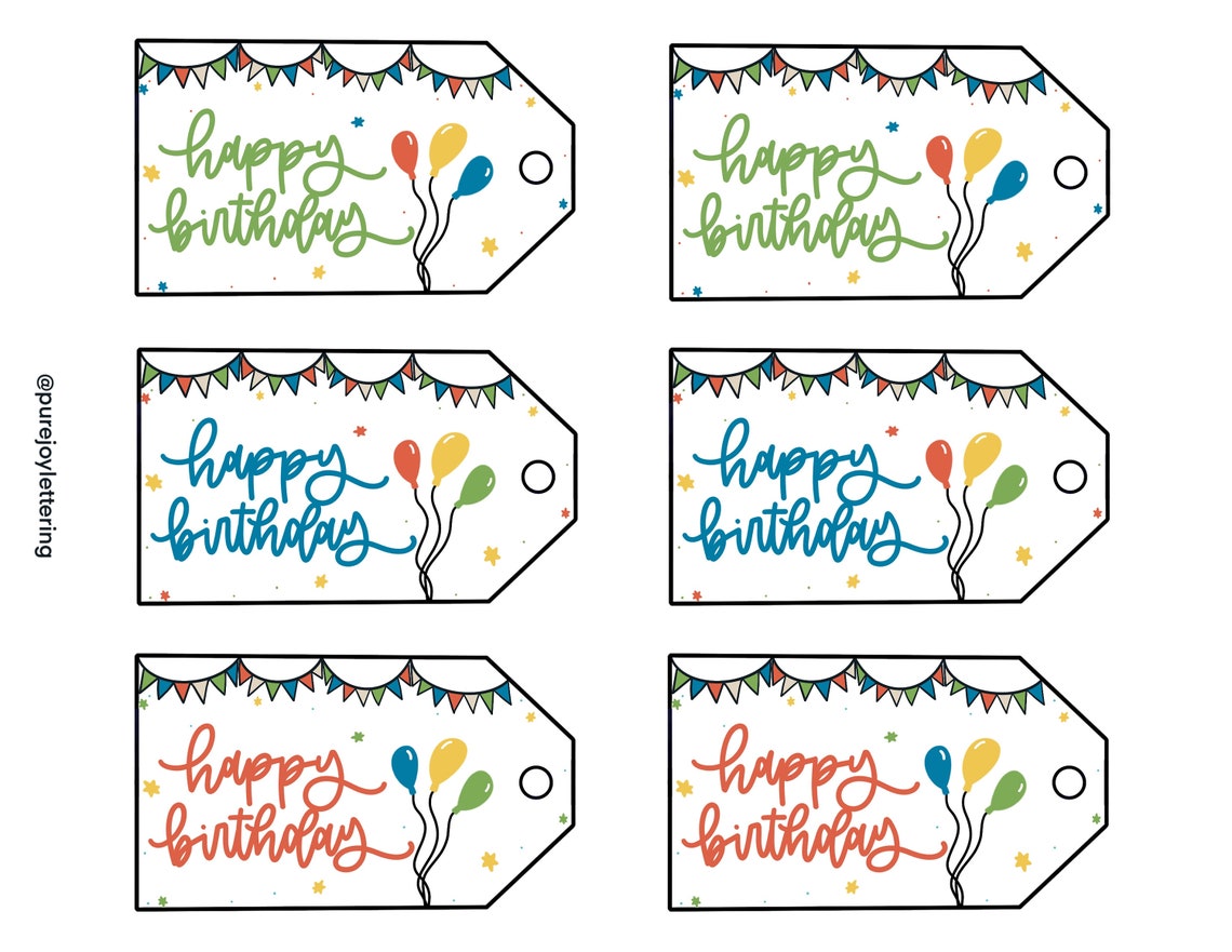 Banner & Balloon Birthday Printable Tags | Happy Birthday Tags ...