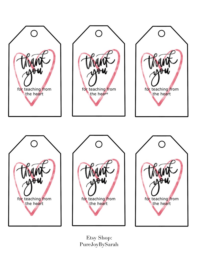 Printable Teacher Tag, Thank You for Teaching From the Heart | Teacher ...