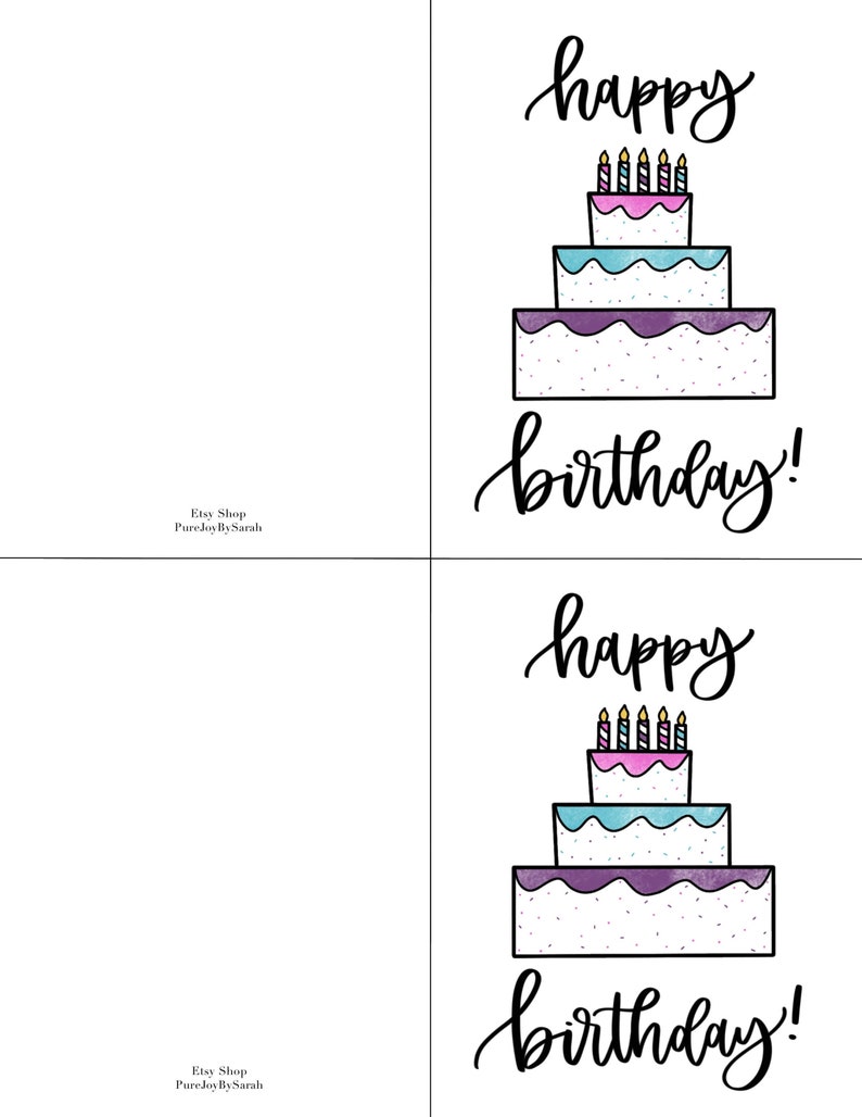 Printable Birthday Cake Happy Birthday Cards Pink Teal Purple ...