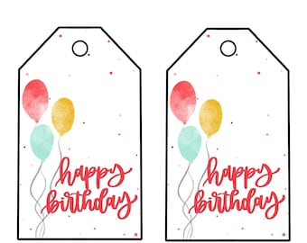 Banner & Balloon Birthday Printable Tags | Happy Birthday Tags ...