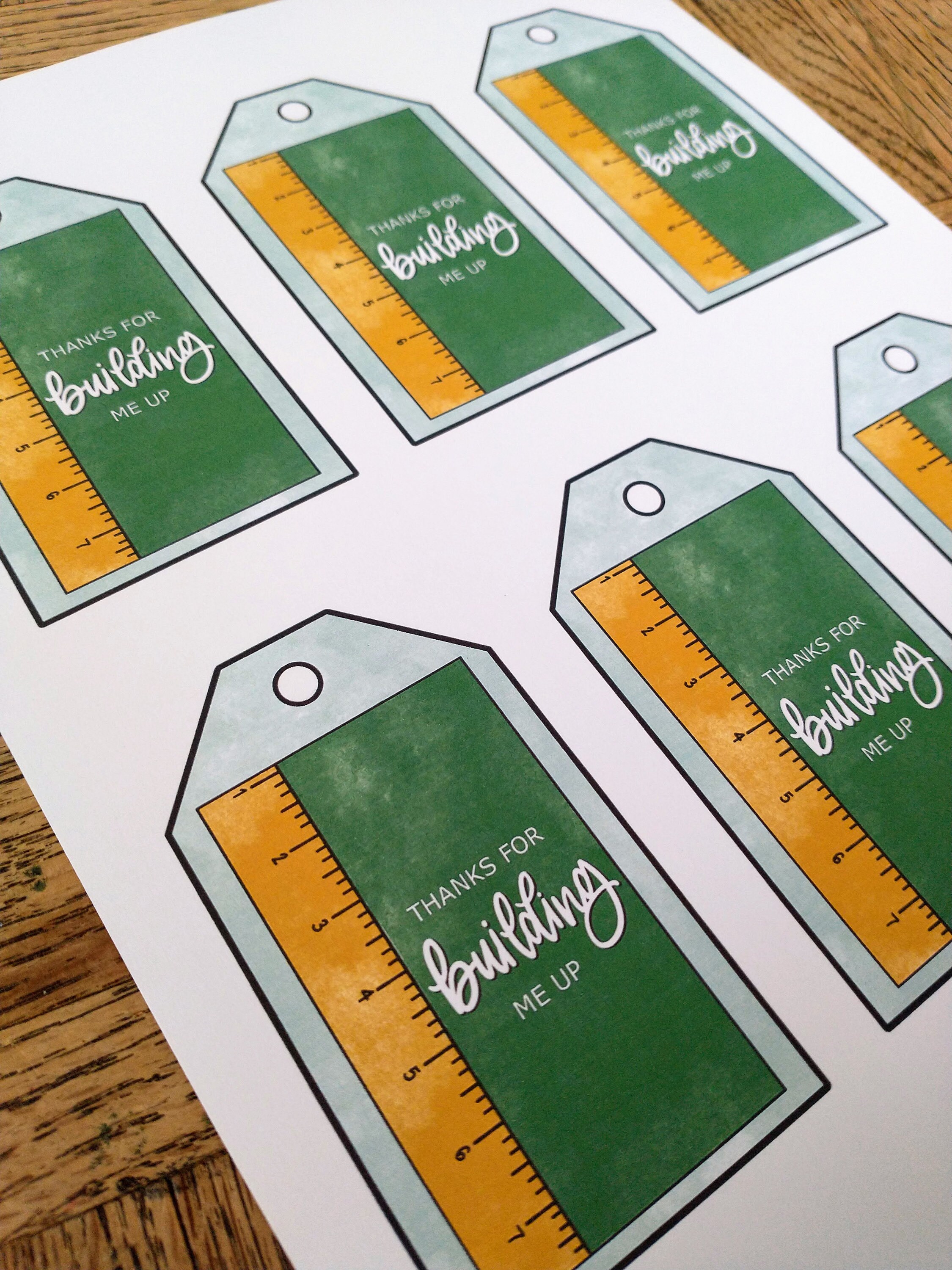Teacher Printable Gift Tags, Thanks for Building Me up | Teacher ...