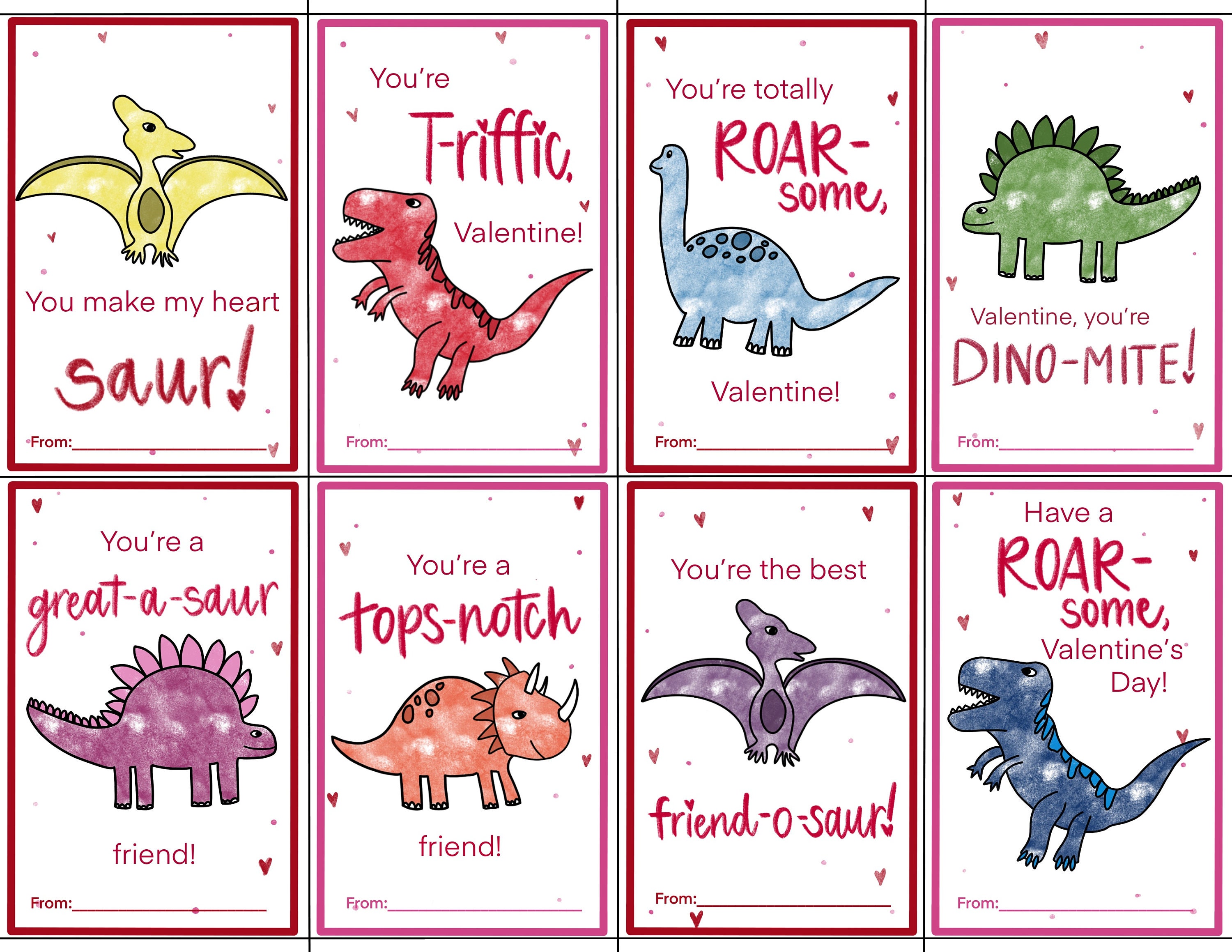 Printable Kids Valentines | Printable Dinosaur Valentines | Dinosaur ...
