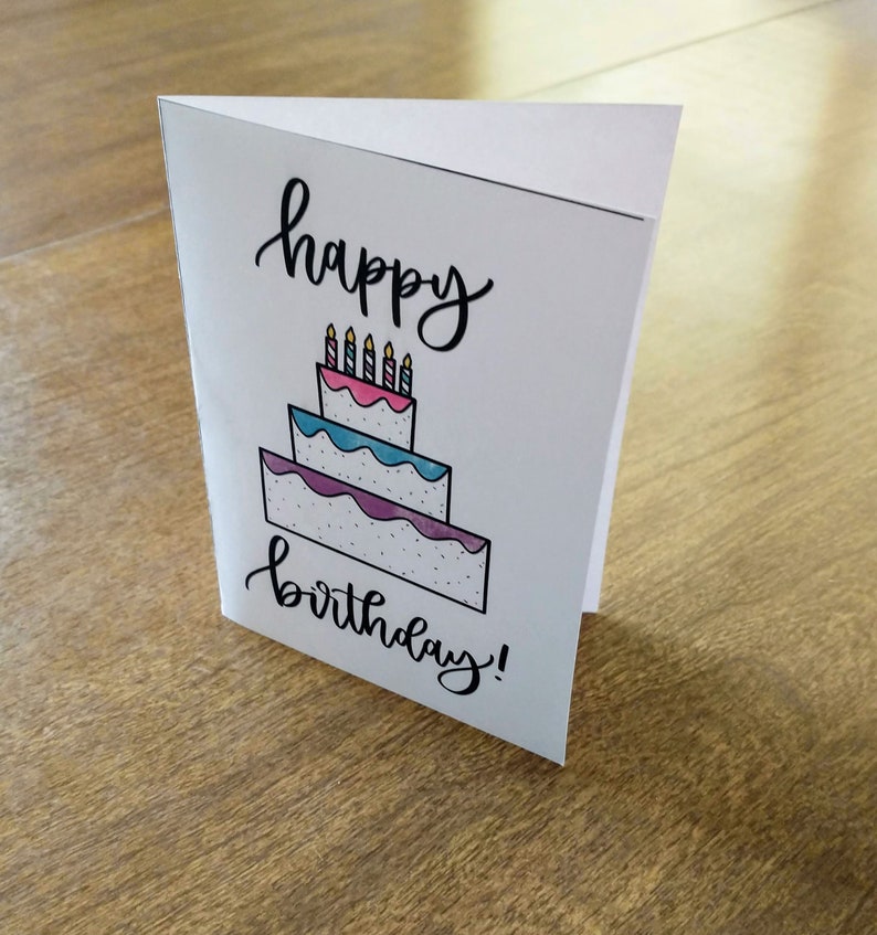 Printable Birthday Cake Happy Birthday Cards | Pink Teal Purple ...