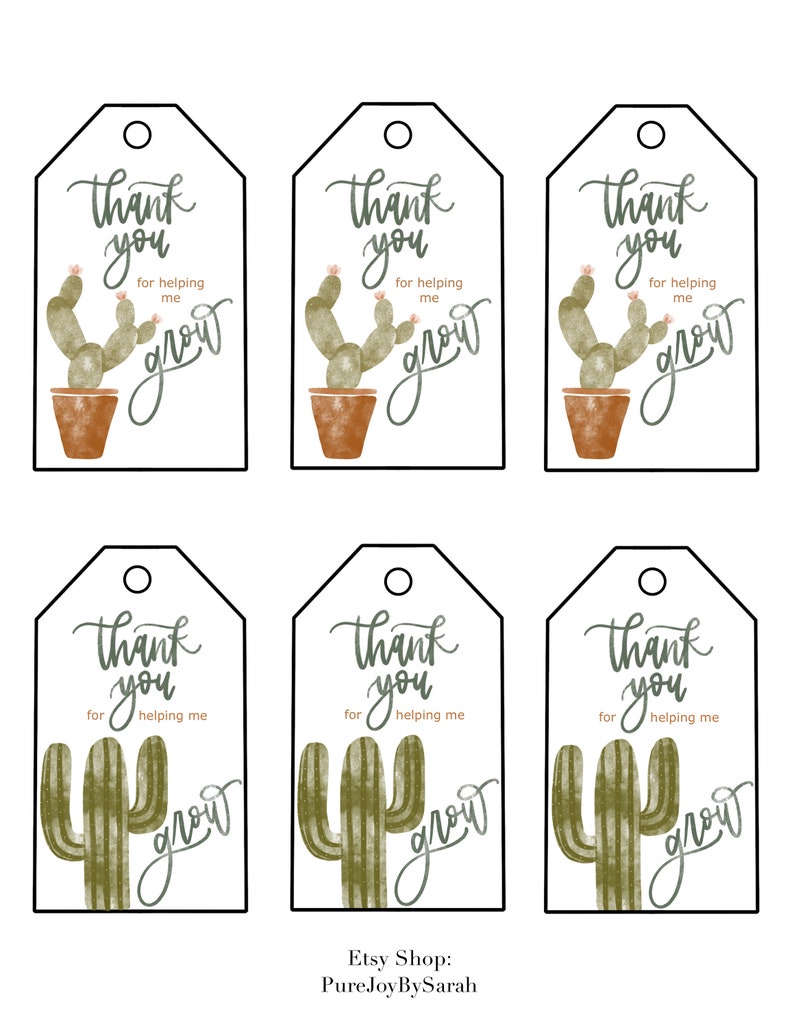 Printable Teacher Thank You Watercolor Cactus Tag | Teacher ...