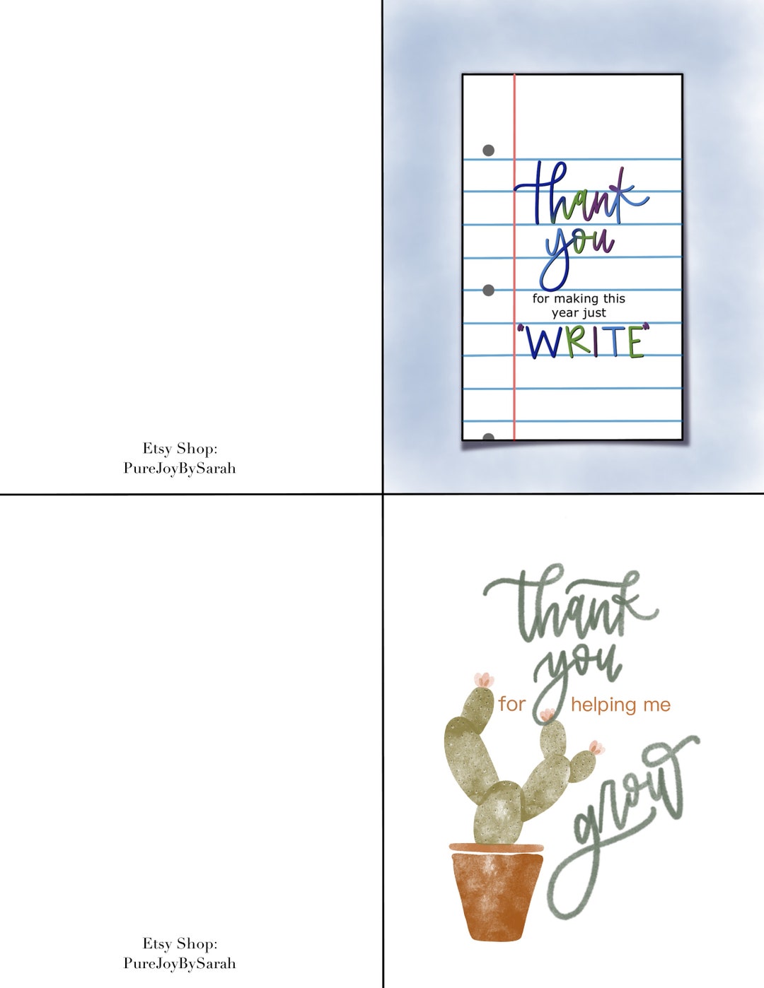 Printable Teacher Appreciation Cards | Just "write" & Cactus ...