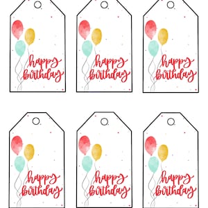 Watercolor Balloons Happy Birthday Printable Tags | Happy Birthday Tags ...