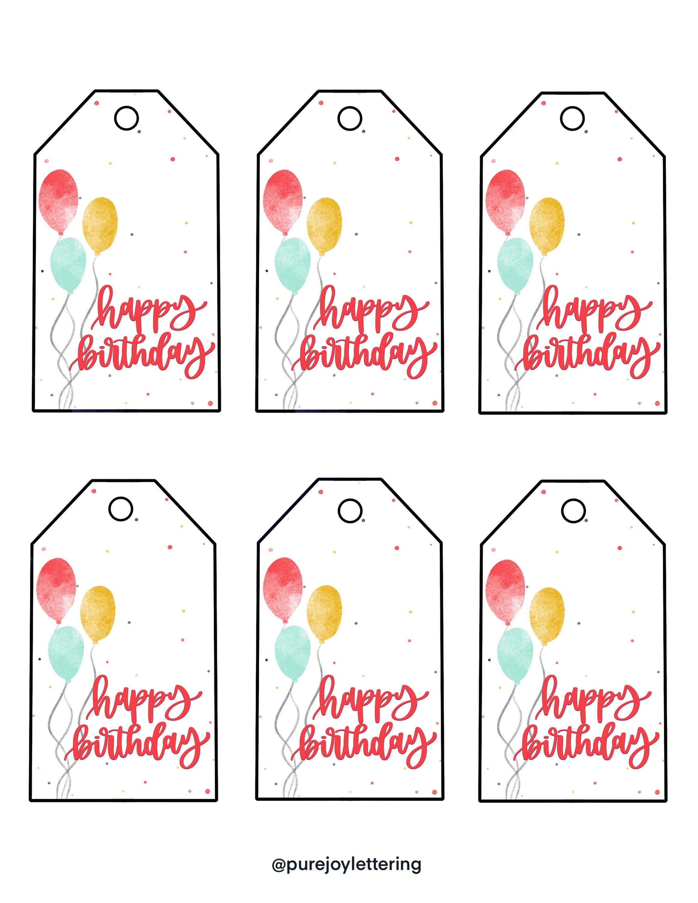 Watercolor Balloons Happy Birthday Printable Tags | Happy Birthday Tags ...