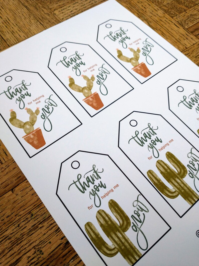 Printable Teacher Thank You Watercolor Cactus Tag | Teacher ...