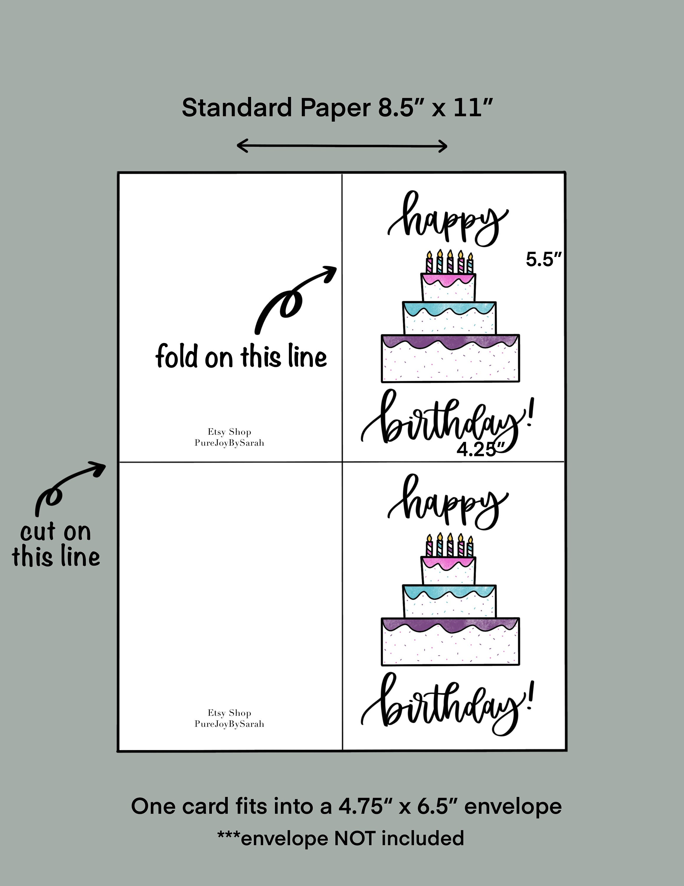 Printable Birthday Cake Happy Birthday Cards Pink Teal Purple ...