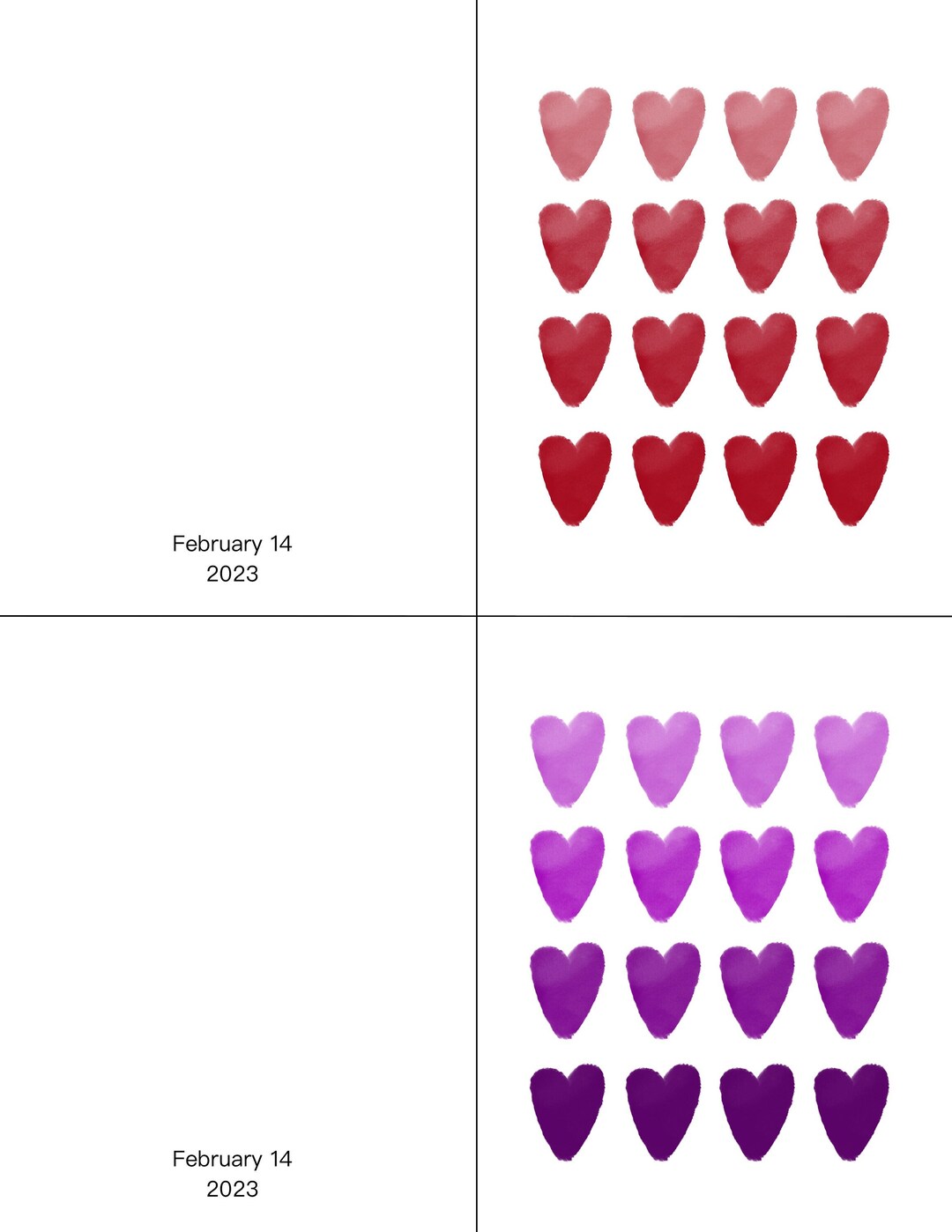 Printable Valentine Cards | Red & Purple Valentine Hearts Cards ...