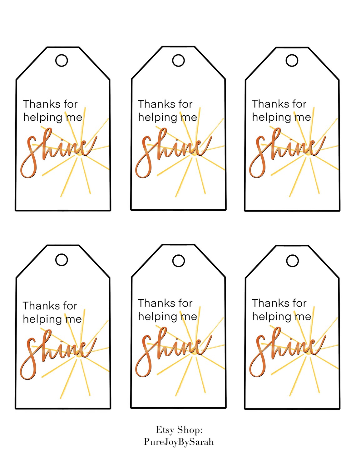 Printable Teacher Tag, Thanks for Helping Me Shine | Teacher ...