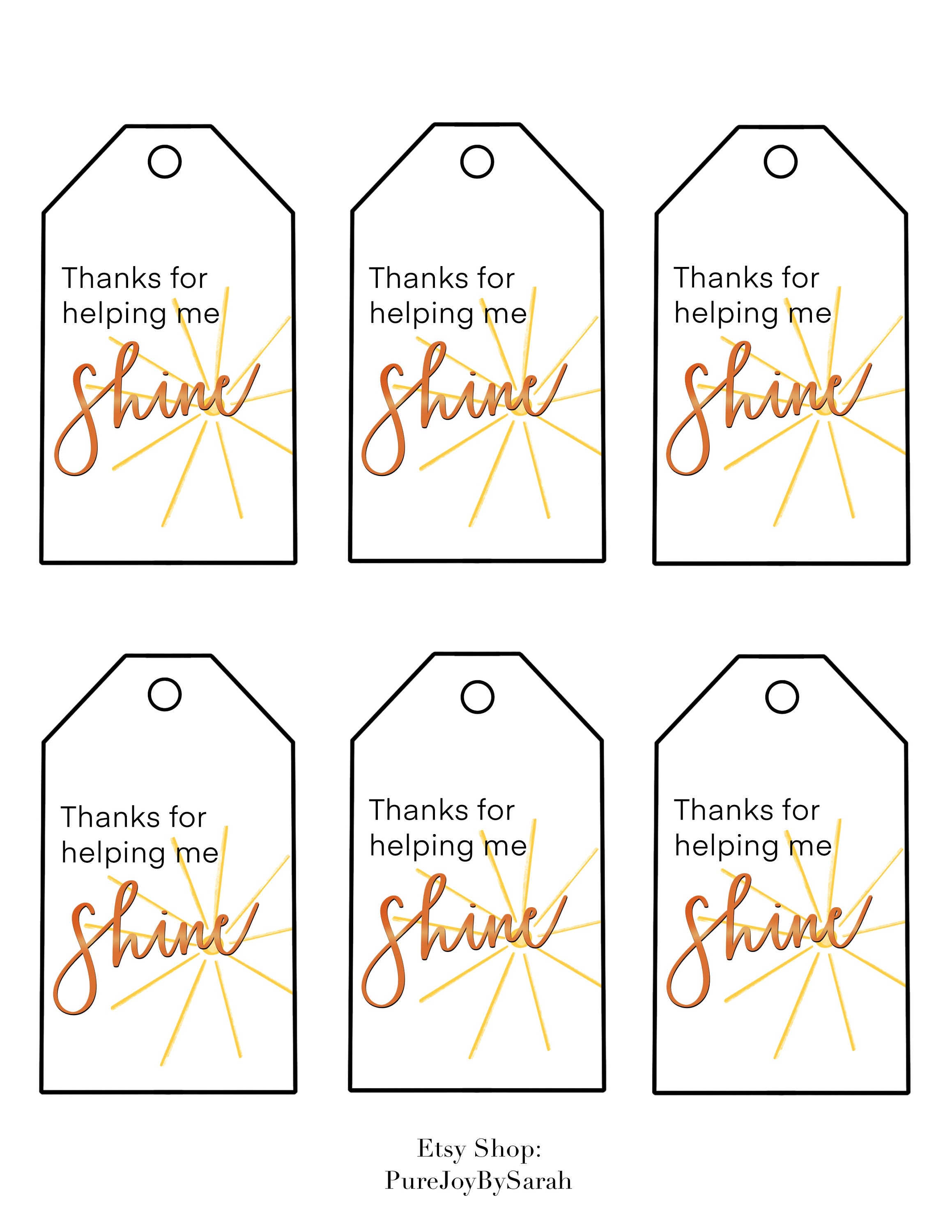 Printable Teacher Tag, Thanks for Helping Me Shine | Teacher ...