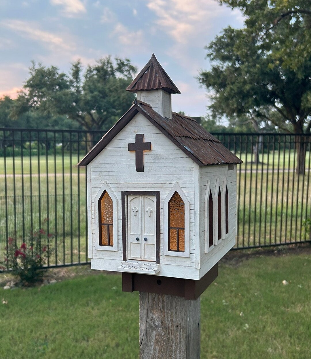Church Birdhouse, Outdoor Birdhouse, Solar Powered Birdhouse, Tin Roof ...