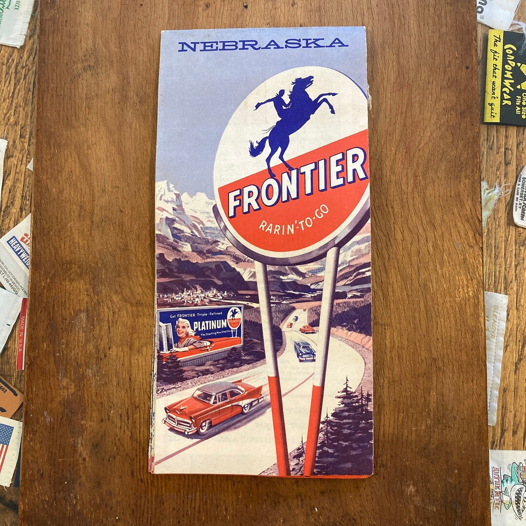 1950s Nebraska Frontier Road Map Vintage Gas Oil Collectible Ephemera ...